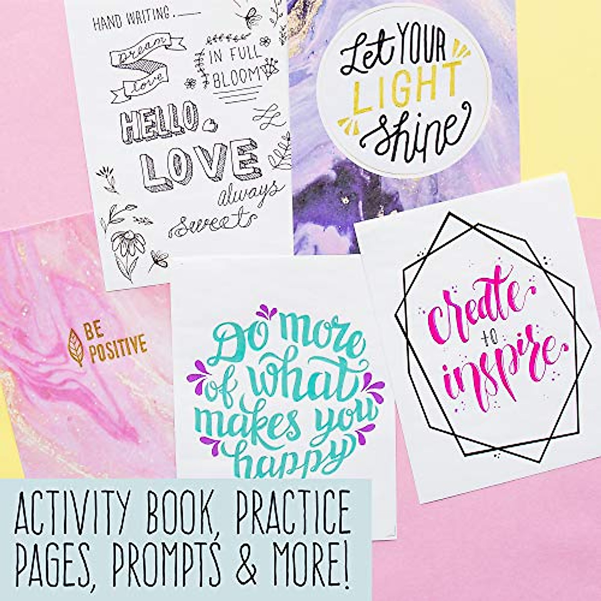 STMT DIY Make Your Mark Hand Lettering Set, Step-By-Step Beginner Modern Calligraphy Hardcover Workbook, Includes Practice Sheets, Stencils, Flexible Fine Tip & Brush Markers, DIY Calligraphy Kit
