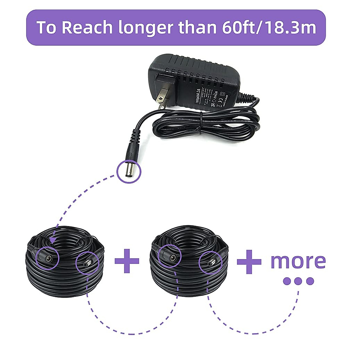 Sqlszt DC Power Adapter Extension Cable 100 feet 12V Power Adapter Extension Cable 2.1mm x 5.5mm Compatible with DC Adapter Cord Fit for CCTV Security Camera Wireless IP Camera Standalone DVR Black