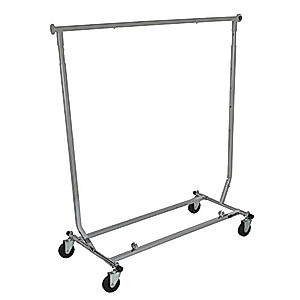 Econoco Collapsible Rolling Clothes Rack - Collapsible Clothing Rack, Commercial Grade Clothing Display, Square Tubing Rolling Rack, Chrome