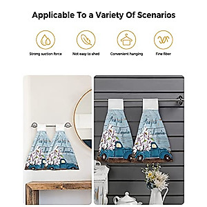 Chucoco Garden Magnolia Flower Blue Truck Kitchen Hanging Towel, Set of 2 Absorbent Soft Hand Tie Towel Watercolor Retro Wood Grain Durable Tea Bar Dish Towels for Bathroom Laundry Room Decor