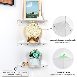 OAPRIRE Corner Shelf Wall Mounted Set of 3, Easy-to-Assemble Corner Floating Shelves Organizer with Adhesive, Acrylic Corner Wall Shelf for Living Room Bedroom Bathroom Kitchen (Clear)
