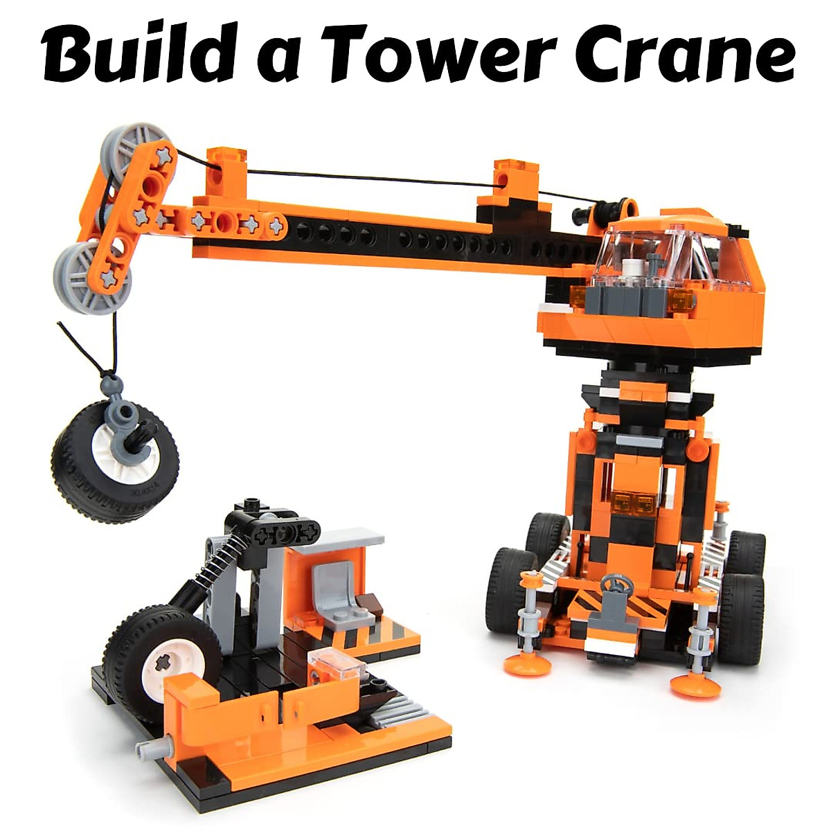 Block Builder Mobile Crane Building Block Set (475pcs) and Construction Tower Crane. Two Building Kits in one Set! Toy Blocks Suitable for Boys and Girls.