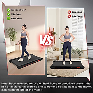 Walking Pad Treadmill with APP, 3 in 1 Under Desk Treadmill, 2.5HP Low Noise Walking Vibration Pad with Remote Control,Portable Treadmill for Home Office, Red