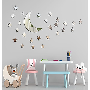 Stars Moon Acrylic Mirror Wall Stickers 3 Sizes Stars Stickers with Adhesive Art Decal 3D Wall Decorations for Baby Kids Bedroom Home DIY Decor
