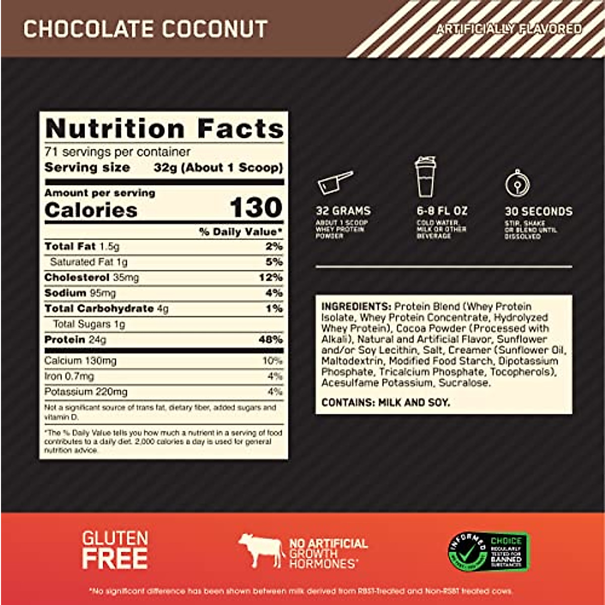 Optimum Nutrition Gold Standard 100% Whey Protein Powder, Chocolate Coconut, 5 Pound (Packaging May Vary)