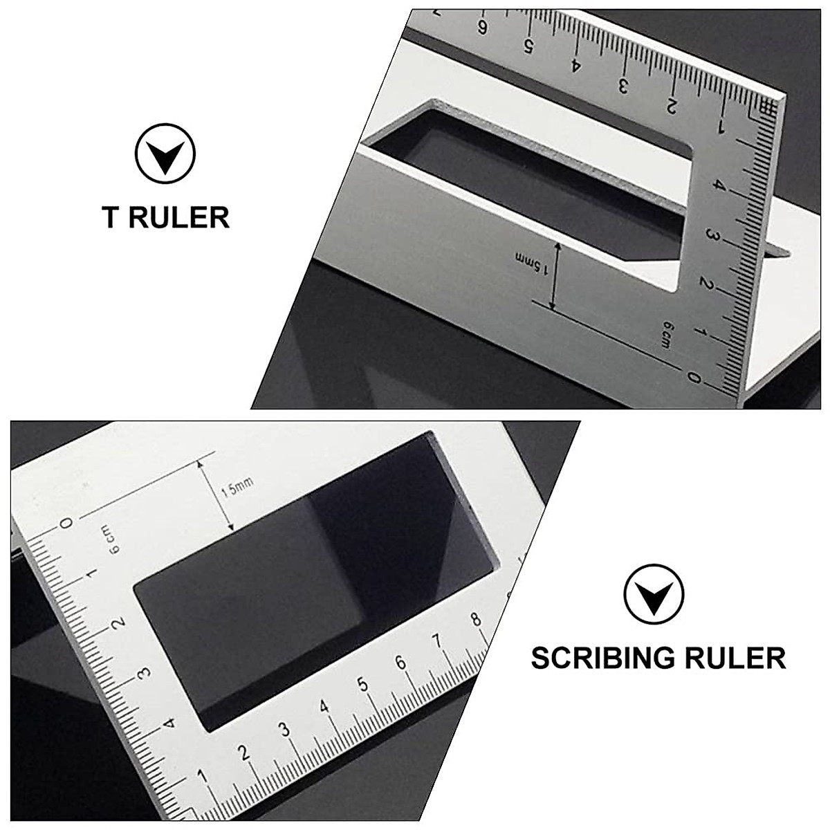 Healifty T Square Ruler Saddle Layout Square Gauge Woodworking Scribing Ruler 3D Mitre Angle 45/90 Degree Square Measuring Template Tool Aluminum Alloy Ruler for Carpenter T Square