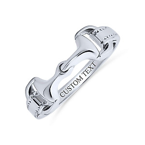 Personalize Cowgirl Equestrian Lover Double Horse Snaffle Bit Band Ring Western Jewelry For Women Teen .925 Sterling Silver Customizable
