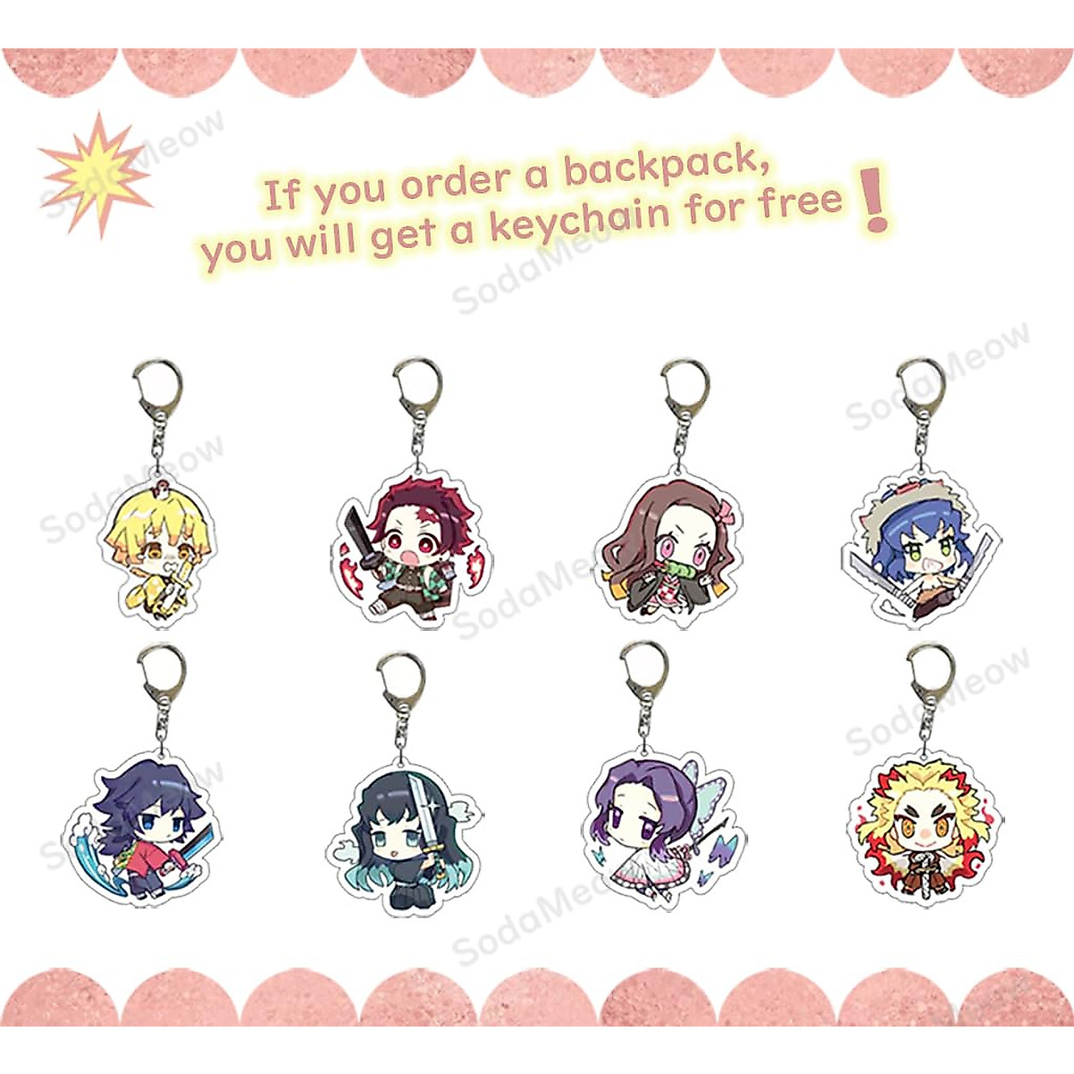 SodaMeow Anime Demon Backpack Nezuko Slayer Bag Kimetsu no Yaiba Backpack Casual with USB Charging Port, Free Keychain (Yellow-Zenitsu-D)