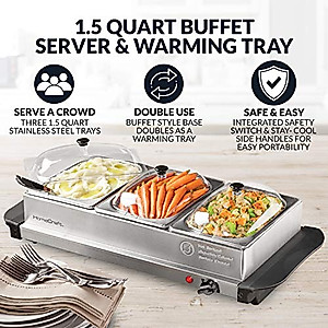 HomeCraft HCBS15SS 3-Station 1.5-Quart Stainless Steel Buffet Server Slow Cooker & Warming Tray, Adjustable Temperature, Perfect for Dinner, Appetizers