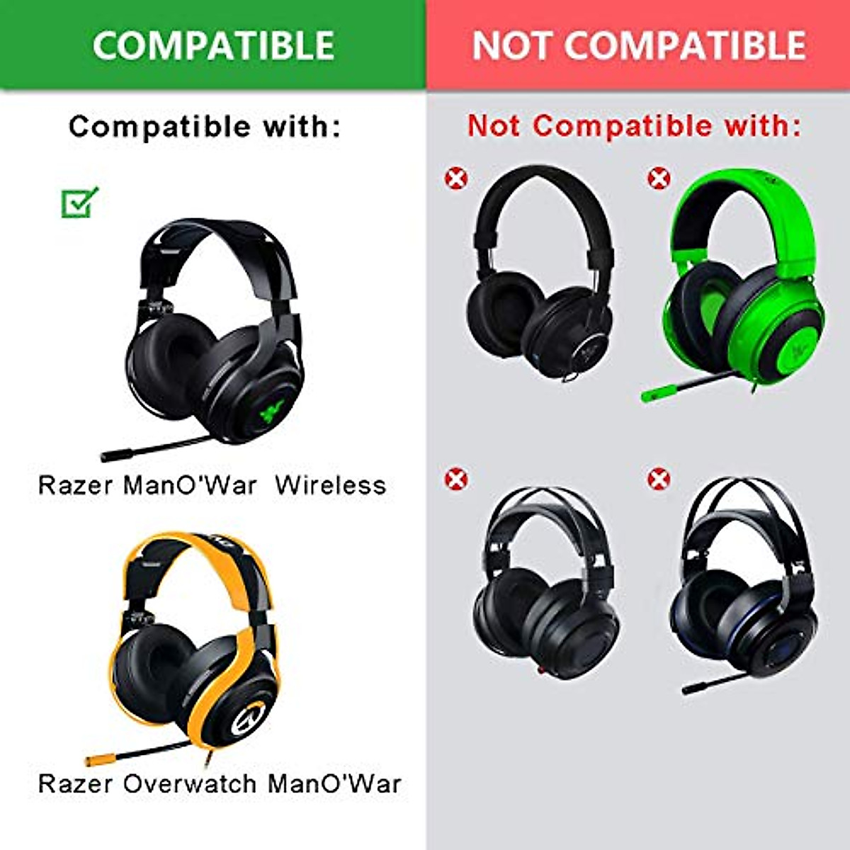ManO'War 7.1 Earpads – defean Replacement Ear Cushion Cover Compatible with Razer ManO'War 7.1 / Overwatch Tournament Edition Headset, Softer Protein Leather, High-Density Noise Cancelling Foam