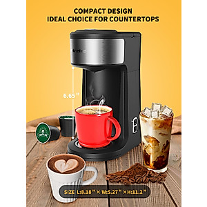Hrelec 2 in 1 K Cup Coffee Maker, Iced Single Serve Coffee Maker for Capsule and Ground Coffee, Pod Coffee Maker One Cup Small Coffee Machine with Self-Cleaning Function, 8-14 oz Brew Size