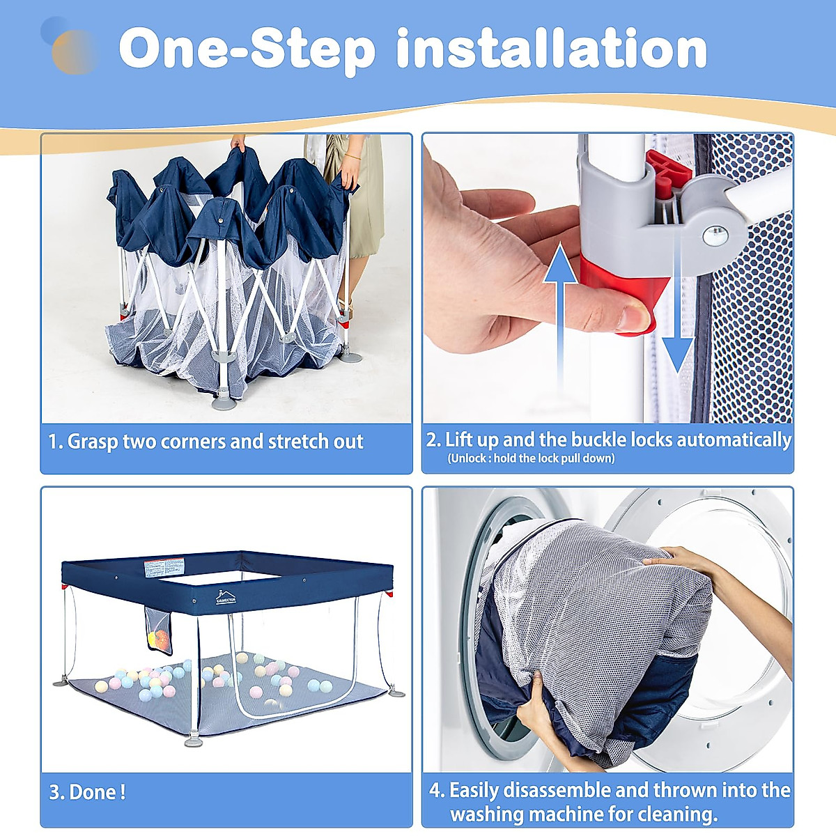 Uamector Foldable Playpen, Baby Playpen for Indoor Outdoor Large Baby Gate Playpen, 51 * 51 Inch Safety Oxford Cloth Folding Baby Fence Kids Play Pen with Anti-Slip Base