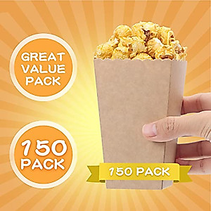 Potchen 150 Pcs Popcorn Boxes Paper Bags Bulk 4.57 Inch Tall, Cardboard Cups Container Buckets for Movie Theater Carnival Birthday Party Supplies Candy Snacks Chips Holders (Kraft Style), yellow