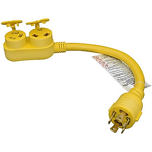 JORINDO 0.3M/1FT NEMA L14-30P to TT-30+L5-30R RV Generator Adapter Cord,NEMA L14-30P Male to TT-30 Female，L14-30P 4-Prong to L5-30R 3 Holes Power Plug Power Conversion line，30amp to 30amp