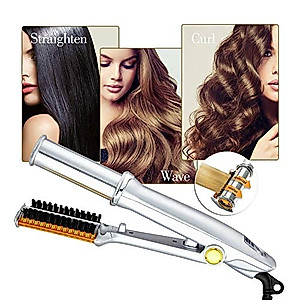 UXZDX CUJUX Professional Hair Straightening Iron Curling Iron Straightener&Curler Styler 2 in 1 Multi Hair Styling Tool Flat Iron with Brush