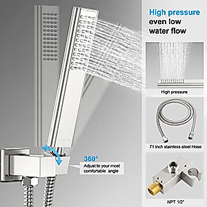 EMBATHER Shower System with Tub Spout,12 Inch All-Metal Tub Shower Faucet Combo Complete, Wall Mounted Rain Shower Head with Handheld Spray, Brushed Nickle (with Brass Valve and Trim kit)