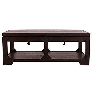 Signature Design by Ashley Rogness Rustic Rectangular Lift Top Coffee Table, Distressed Dark Brown