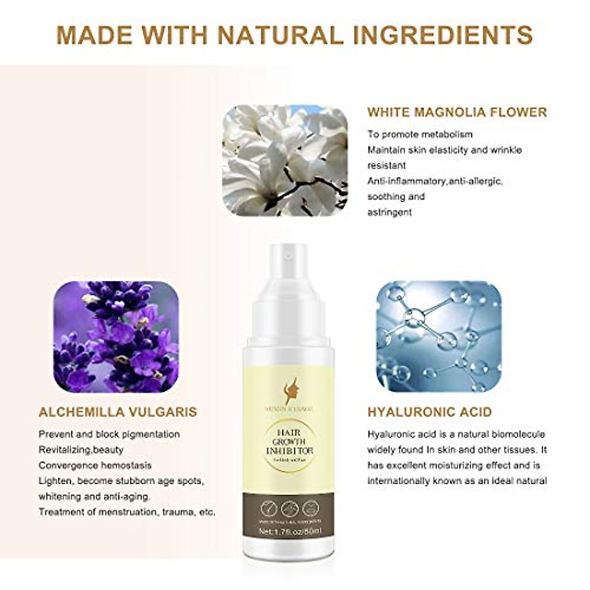 Hair Inhibitor 50ml Upgraded, Hair Stop Growth Spray, Non-Irritating Hair Removal Inhibitor for Body and Face, Arm, Armpit, Leg for Men and Women