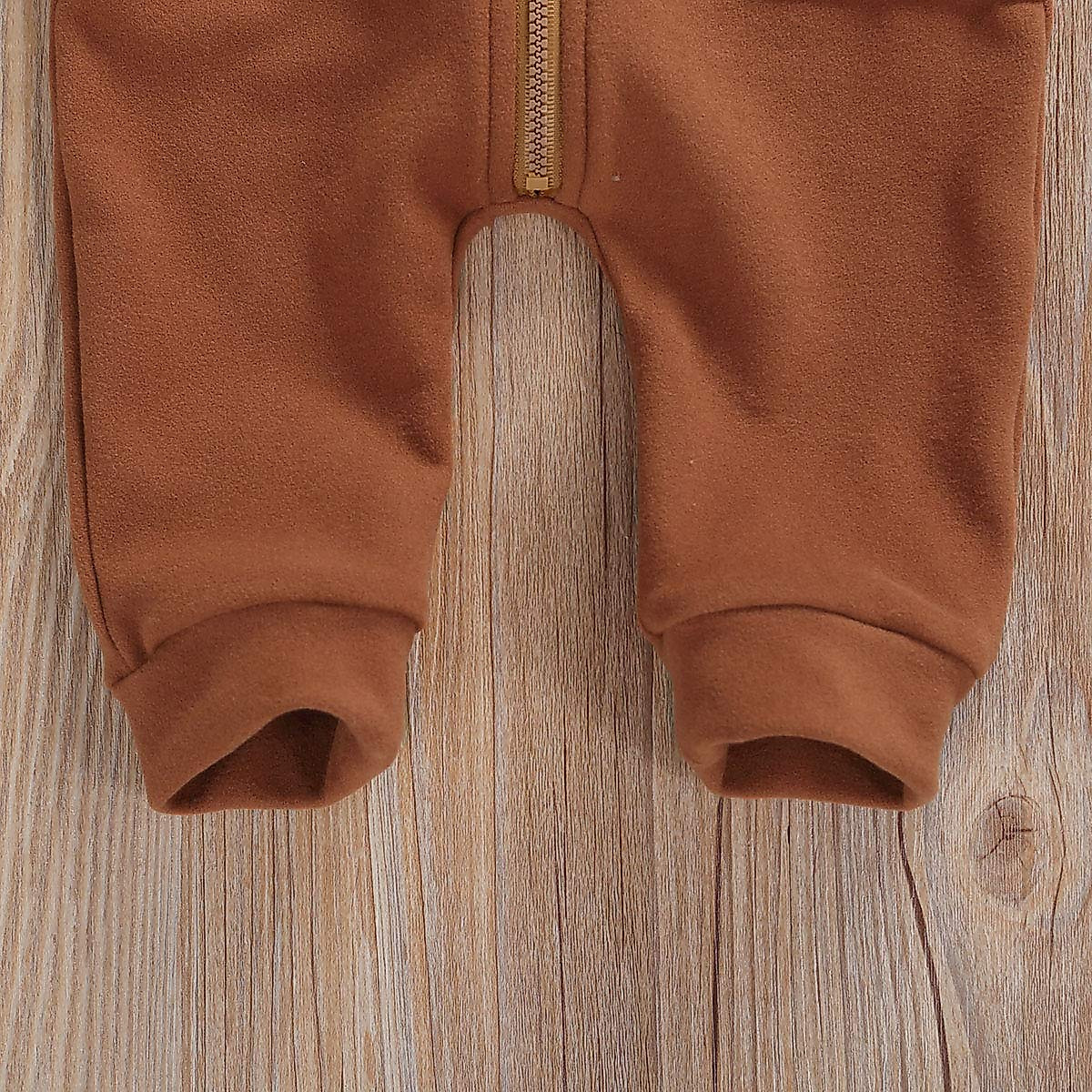 Seyurigaoka Baby Boys Girls Jumpsuit Hoodie Romper Zipper Long Sleeve One Piece Outfits Warm Clothes for Unisex (Coffee, 0-3 Months)