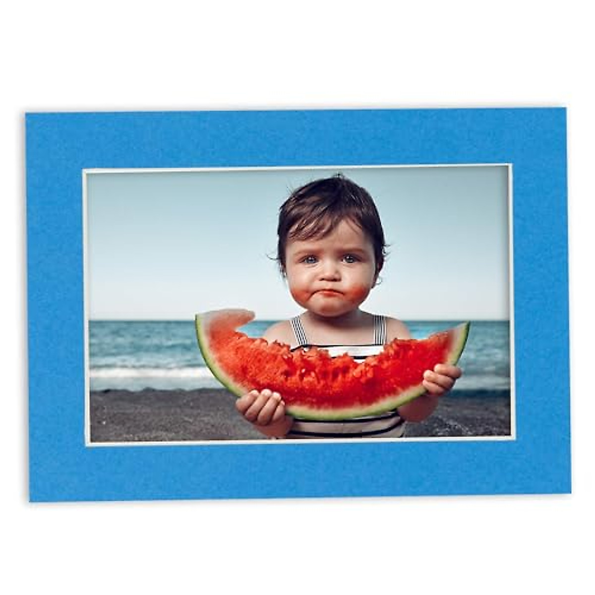 8x12 Mat Bevel Cut for 5.5x8.5 Photos - Acid Free Bay Blue Precut Matboard With Backing Board and Crystal Clear, Self Seal Photo Mat Bag - For Pictures, Photos, Framing - 4-ply Thickness