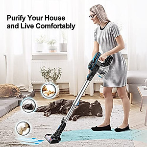 INSE Cordless Vacuum Cleaner, 6-in-1 Rechargeable Stick Vacuum with 2200 m-A-h Battery, Powerful Lightweight Vacuum Cleaner, Up to 45 Mins Runtime, for Home Hard Floor Carpet Pet Hair-N5S Blue
