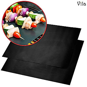Vila Reusable BBQ Grill Mats, Temperature-resilient upto 500 Degrees Fahrenheit, Supports Charcoal Grills, Electric Ovens, Microwaves and Smokers, 2 Mats per Pack
