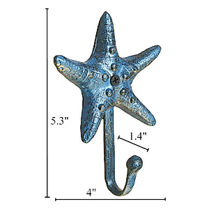 HillSpring Starfish Cast Iron Hook, Decorative Wall Hanger for Keys, Screw and Anchor Included