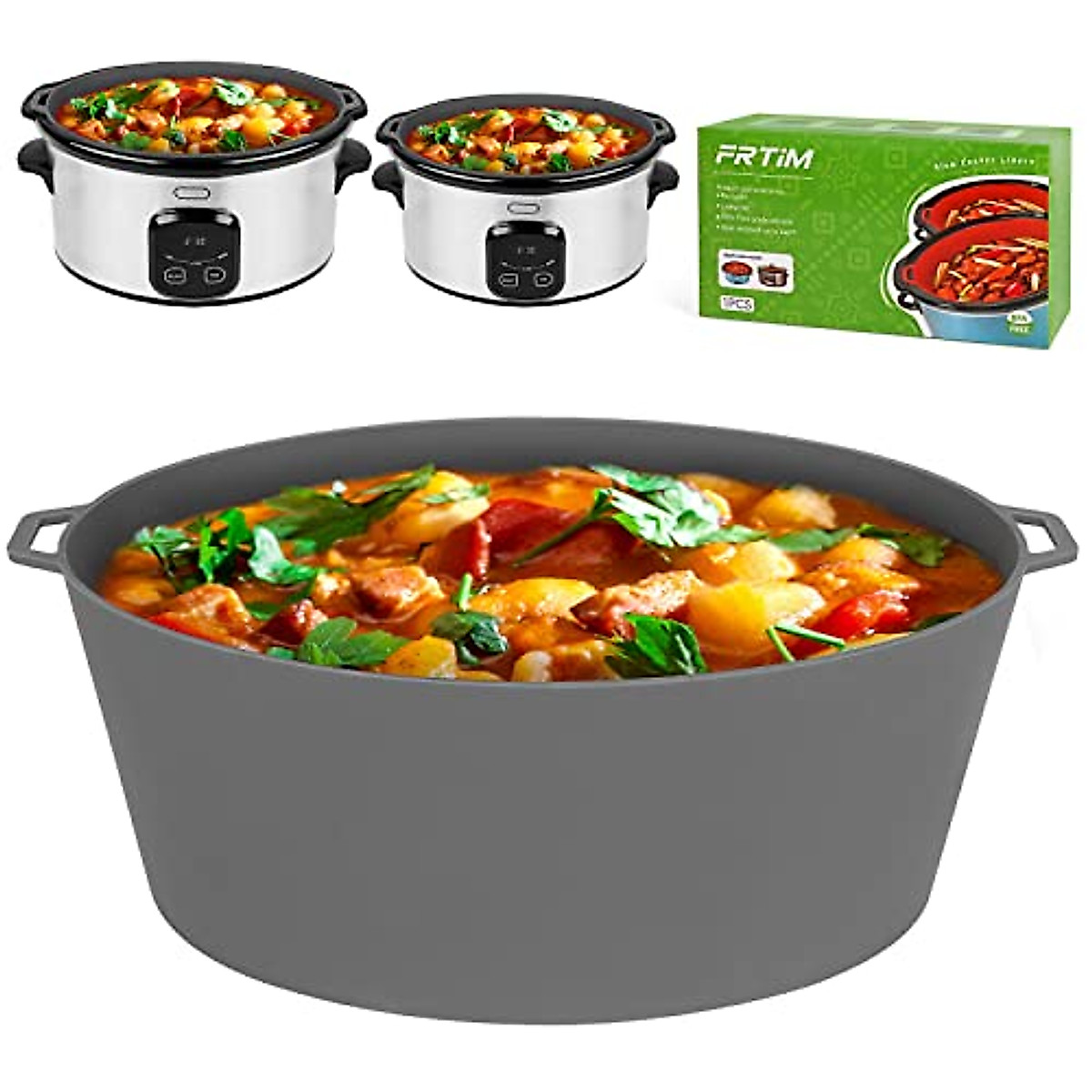 Silicone Slow Cooker Liners, FRTIM Reusable Crock Pot Liners Fit 7-8 Quart Oval Slow Cookers Leakproof Dishwasher Safe Cooking Pot Liner 1PCS - Grey