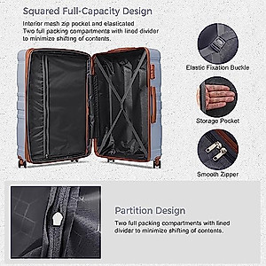 Merax Luggage Sets 3 Piece Suitcase, Hardside Suit case with Spinner Wheels Lightweight TSA Lock, Blue/Brown, 20/24/28 Inch