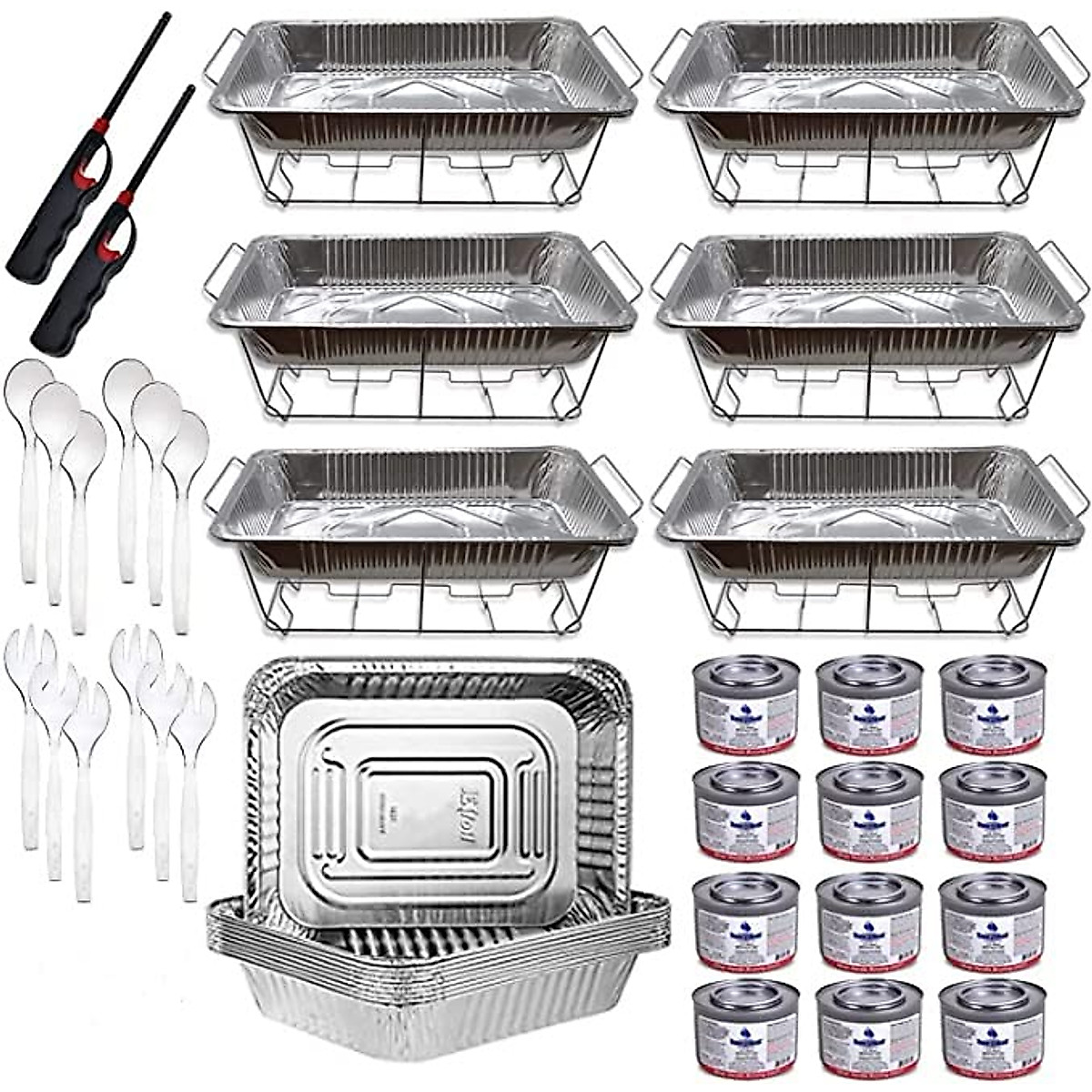 Chafing Dish Buffet Set Disposable | Buffet Servers and Warmers, Buffet Serving Kit | Includes Chafing Fuel, Wire Racks, Foil Pans Full Size, 9x13 Aluminum Pans Disposable, Serving Utensils| 50 Pieces