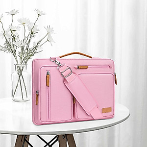 MOSISO 360 Protective Laptop Shoulder Bag,15-15.6 inch Computer Bag Compatible with MacBook Pro 16, HP, Dell, Lenovo, Asus Notebook,Side Open Messenger Bag with 4 Zipper Pockets&Handle, Pink