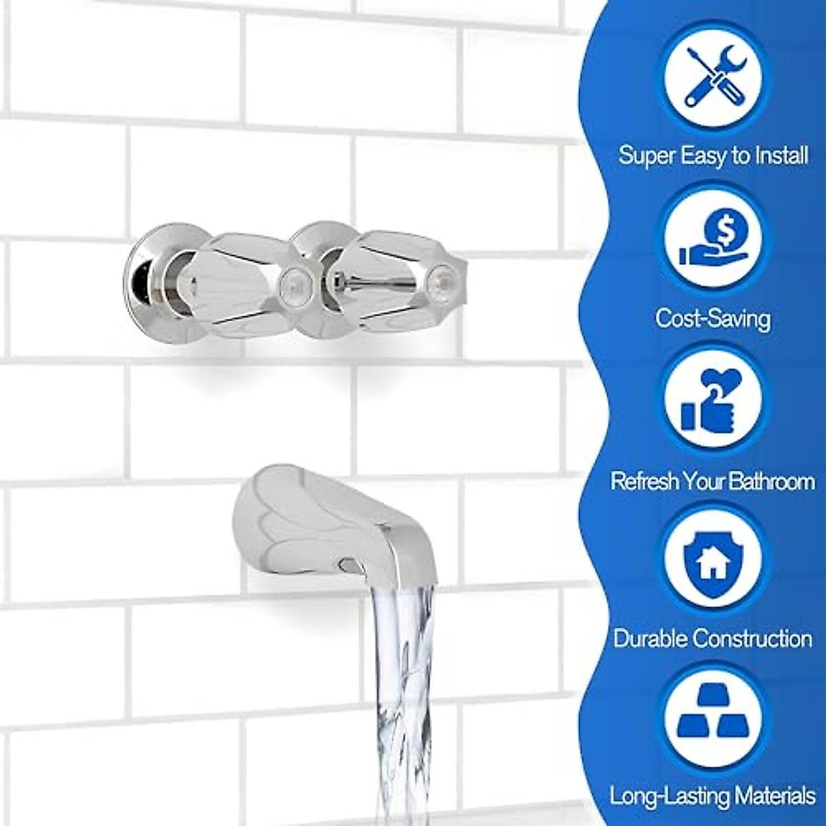 Enhon Bathtub and Shower 2 Handle Remodel Trim Kit Compatible with Pfister Verve Tub Shower, Bathtub Faucet Knob Replacement Include 1 Hot 1 Cold 2 Flanges (Polished Chrome)