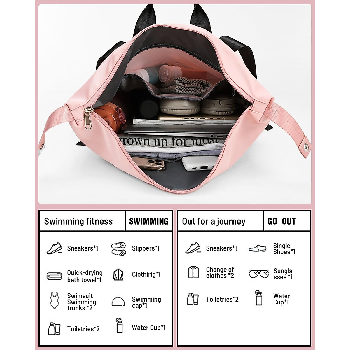 maytopia Gym Backpack for Women with Shoe Compartment & Wet Pocket Beach bag Waterproof Swim Backpack Small Workout bag (Black)