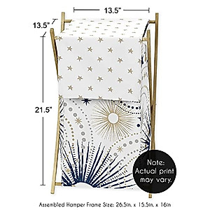 Sweet Jojo Designs Star and Moon Baby Kid Clothes Laundry Hamper - Navy Blue, Gold, and Grey Celestial Sky Stars Gender Neutral Unisex