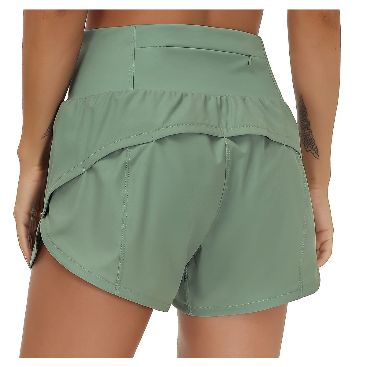 THE GYM PEOPLE Womens High Waisted Running Shorts Quick Dry Athletic Workout Shorts with Mesh Liner Zipper Pockets (Jasmine Green, Medium)