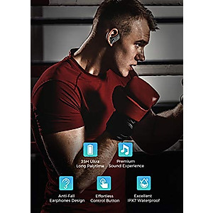 Bluetooth Headphones Wireless Earbuds 35H Play Time Earphones with Microphone IPX7 Waterproof with earhooks for Gym Sports Outdoor Black