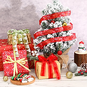 20 Pieces 3 Size Christmas Ribbons for Craft Holiday Printed Grosgrain Organza Satin Ribbons Metallic Glitter Fabric Ribbons Bulk Gift Wrapping Bow(20x2yd)