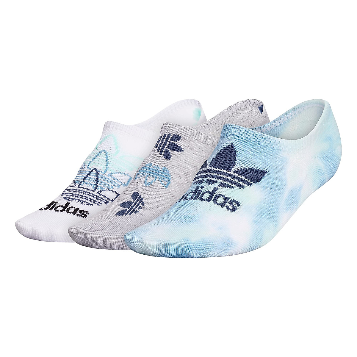 adidas Originals Women's Originals Color Wash 3-Pack Super No Show, Clear Mint/Hazy Blue/Crew Navy Cool Light Heather/Hazy Blue/Crew Navy, Medium