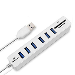 Leya-US LEYAYA Multi USB 2.0 Hub USB Splitter High Speed 6 Ports with TF SD Card Reader(Black) (Color : White)