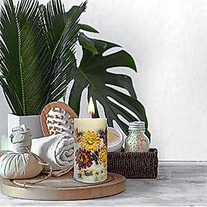 Vionami Aloha Kiwi Passionfruit Scented Pillar Candle with Dried Flowers - Natural Soy Wax Scented Candle for Home - Gift-Boxed Hand Poured Luxury Candle with Paper Core Wick (Mums)