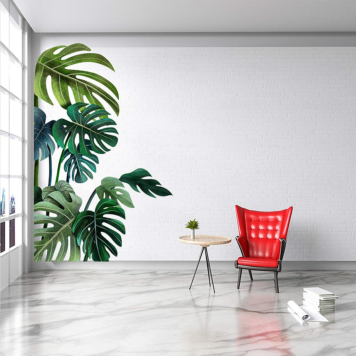 Big Green Leaf Wall Stickers Tropical Plant Leaves Window Decals Decorations Murals Wall Art Decorative Sticker for Kids Living Room Bedroom Nursery Playroom Cute Holiday Jungle Party Decor Supplies