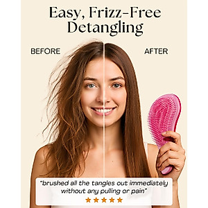 Detangling Brush. Detangler Hairbrush for Curly, Thick, Natural, Straight, Fine, Wet or Dry Hair for Women, Kids and Toddlers by Lily England (Pink / Orange)