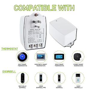 EPLZON 16.5V 40VA Plug in Thermostat and Doorbell Transformer Compatible with Nest, Ecobee, Sensi and Honeywell Thermostat and All Versions of Ring Doorbell
