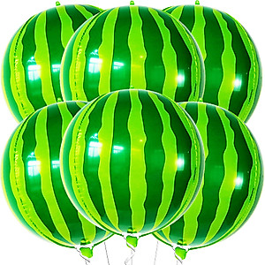 KatchOn, Big 22 Inch Watermelon Balloons - Pack of 6 | One In A Melon Party Decorations | 4D Round Watermelon Balloon, Watermelon Decorations | Watermelon Mylar Balloon, Watermelon Party Supplies
