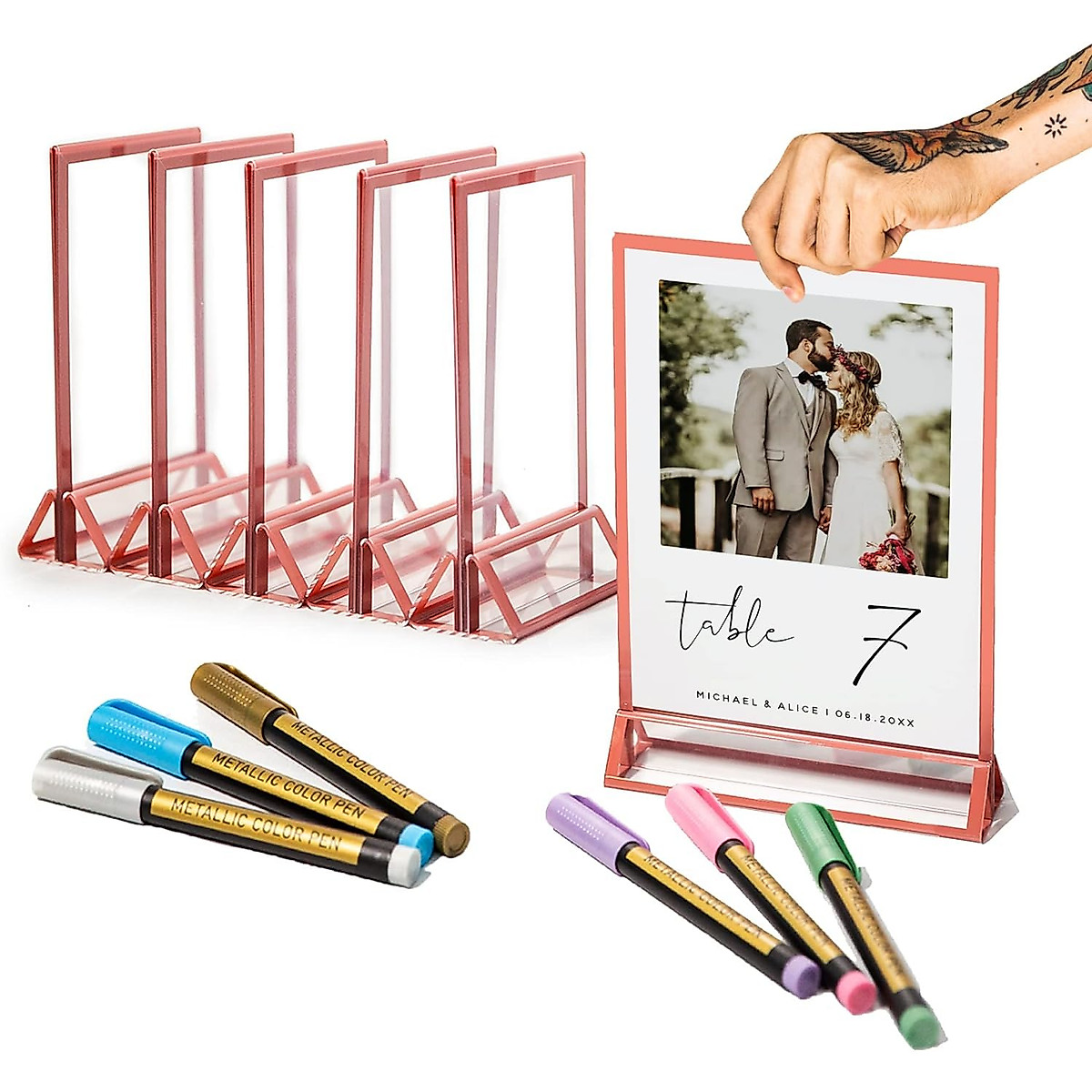ROOM STARTERS Rose Gold 4x6 Acrylic Sign Holders (6-Pack) for Weddings & Events - Acrylic Table Number Holder, Photo Frames for Wedding Reception Table Menu Holder
