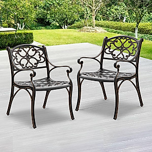 PATIO-IN 2 Pieces Patio Dining Chairs Cast Aluminum Bistro Chair Set, All Weather Outdoor Chair with Bronze MAluminum Frame for Outdoor Lawn Garden (Bronze)