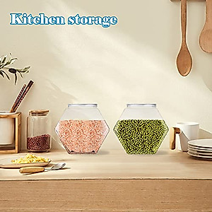 Merkaunis 12PCS Hexagon Plastic Jars Clear Candy Jar Plastic Cookie Jars with Airtight Lids Plastic Jar with Lid Wide Mouth Reusable Containers Bulk Coffee Candy Display for Gifts and Storage (30 oz)