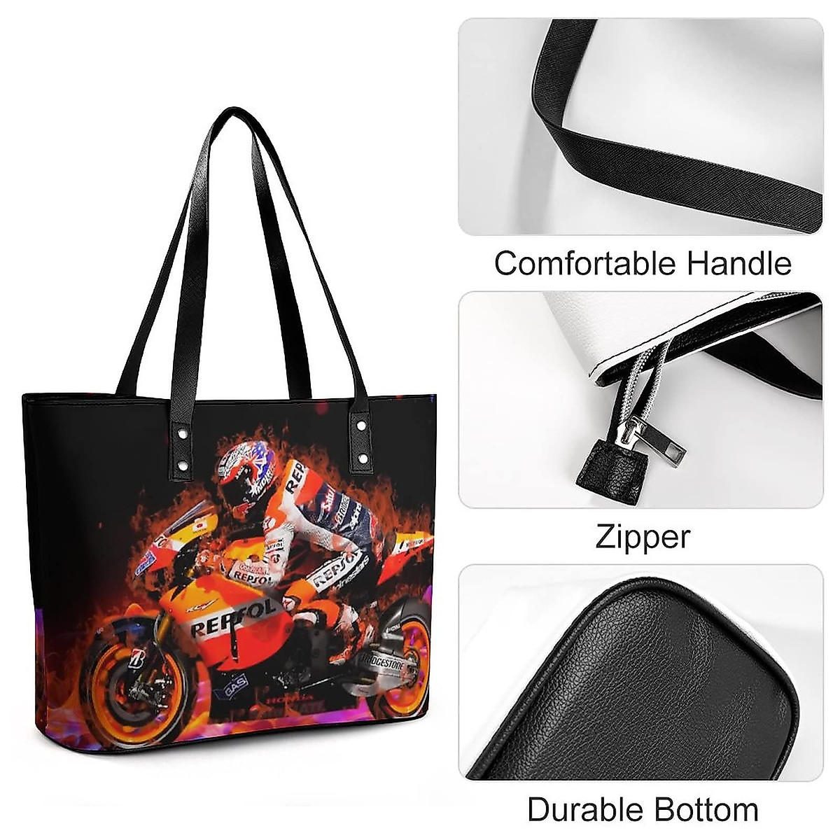 Womens Handbag Motorcycle Motocross Leather Tote Bag Top Handle Satchel Bags For Lady