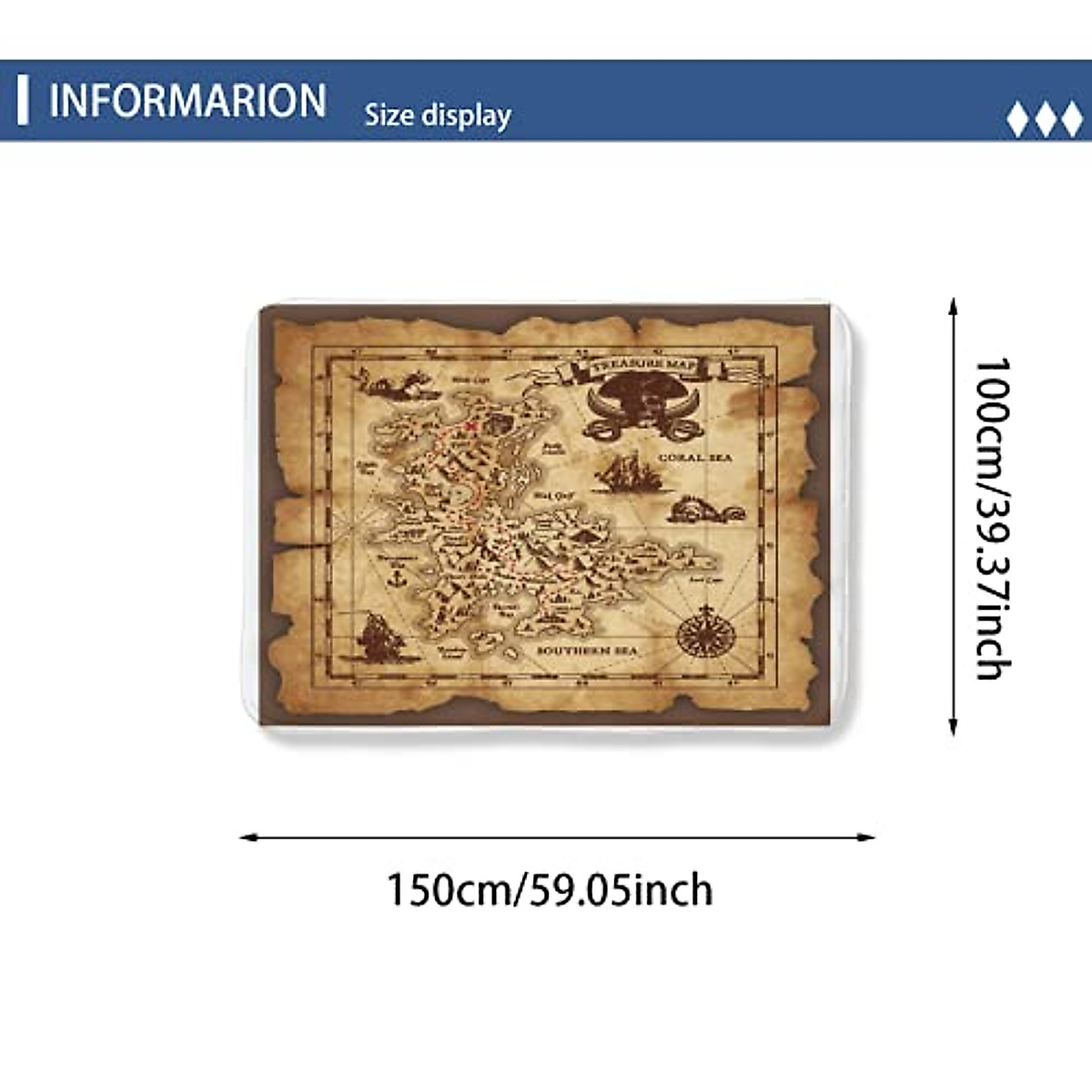 XYHH Area Rug Super Detailed Treasure Map Grungy Rustic Pirates Gold Secret Sea History Theme for Living Room Dining Bedroom playroom Parent-Child Game mat Study Office Decor LTH, White 2, 39x60in