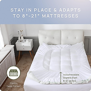 Cooling Mattress Topper - Queen Size | Plush Pad Mattress Topper for Back Pain Relief, 8-21" Deep Pocket | Viscose Made from Bamboo Pillow Top | Bedroom Essentials